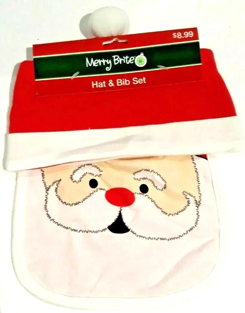 CHRISTMAS 3 Merry Brite Hat & Bib Set Santa Claus Gingerbread Man & Elf ...