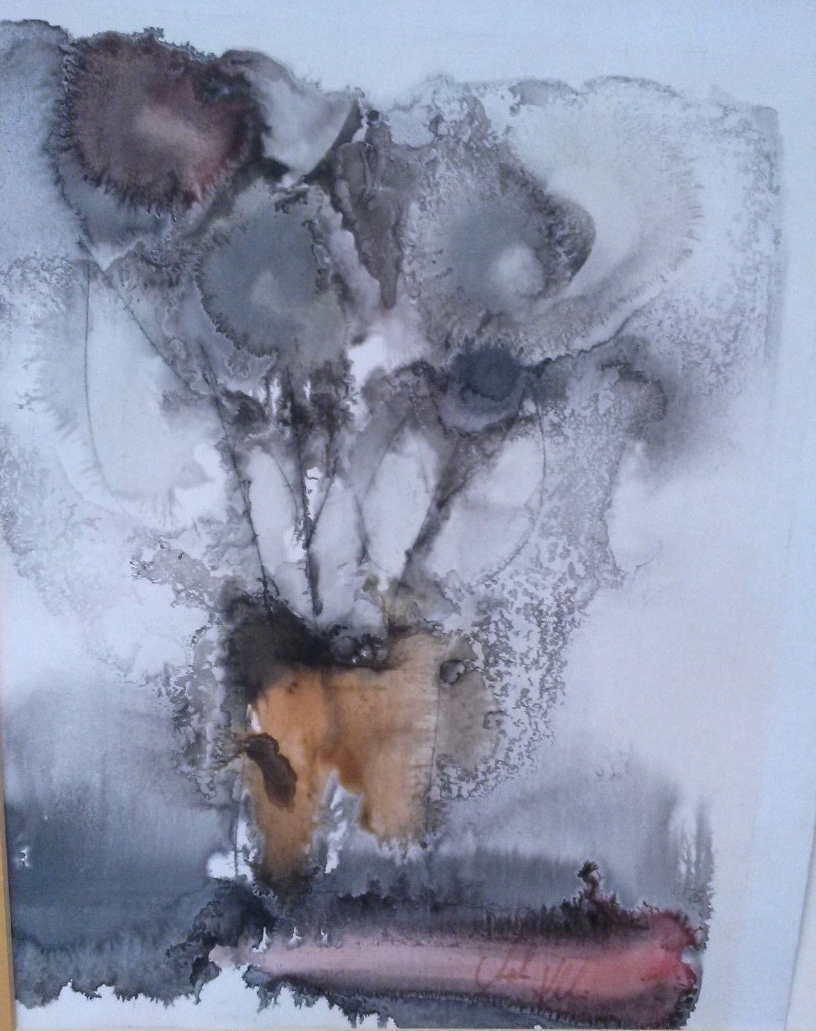 Original Mid Century Modernist Abstract WC Painting Vase w/ Flower ...