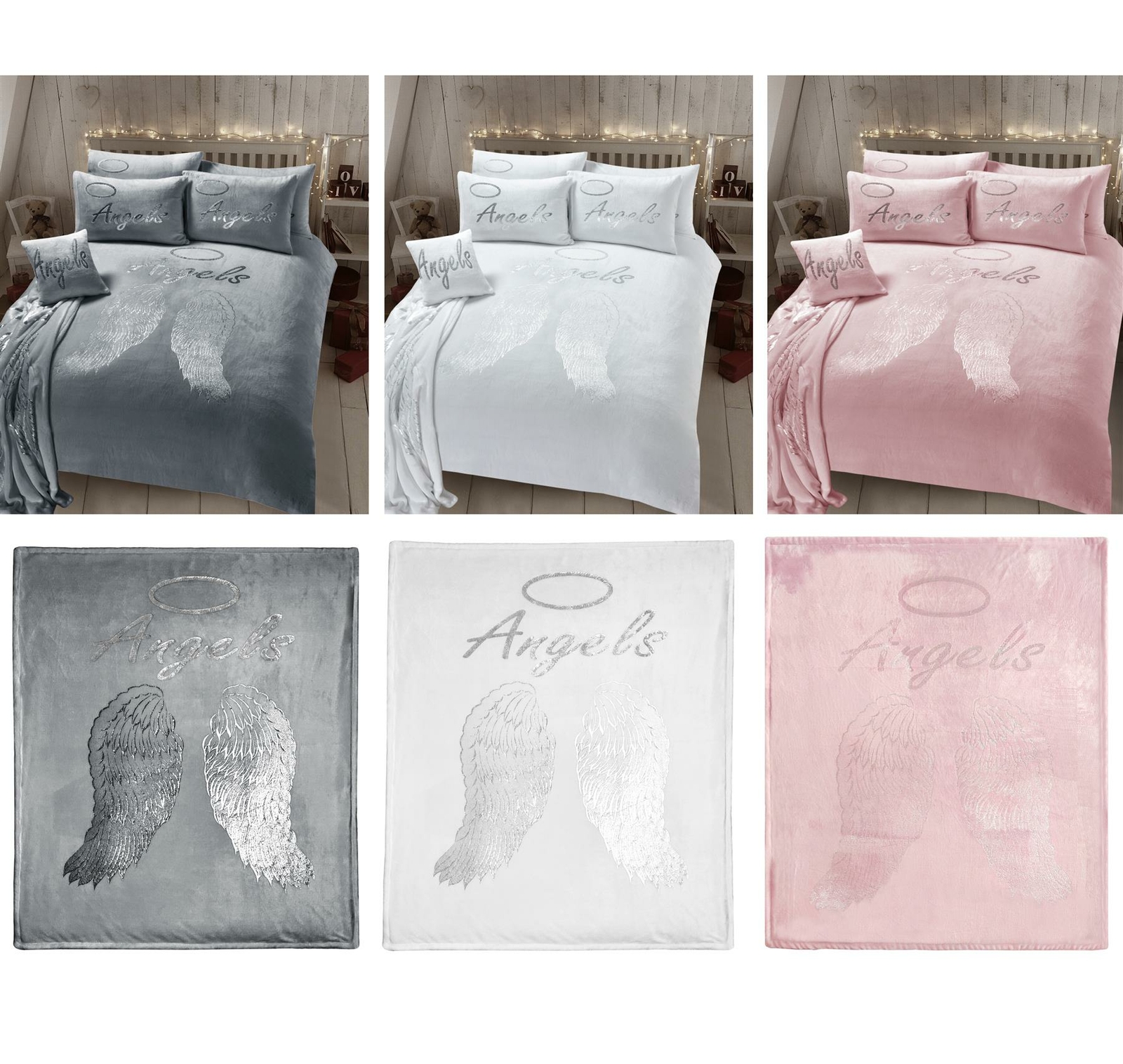 Angel Wings Teddy Duvet Cover Set Soft Shiny Quilt Sets Warm Cosy Snug ...