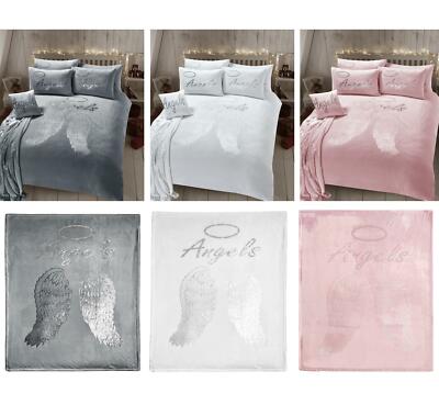 Angel Wings Teddy Duvet Cover Set Soft Shiny Quilt Sets Warm Cosy Snug ...