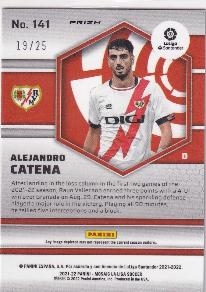 Panini Mosaic 2021-22 Card Laliga No. 141 Alejandro Catena Rookie 19/25 ...