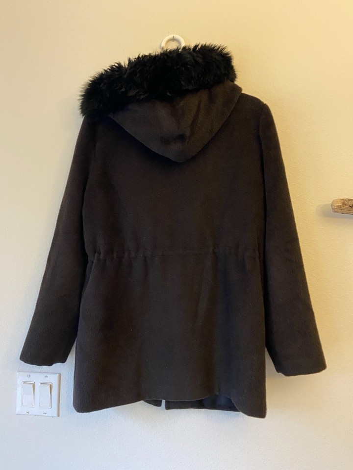 Peruvian Connection 100% ALPACA hood FUR BROWN coat jacket alpaca/ wool ...