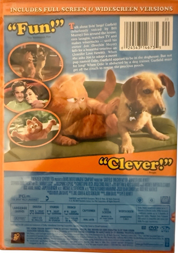 Garfield The Movie DVD Orange Cat Clever Bill Murray NEW Sealed ...