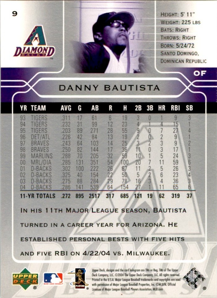 2005 Upper Deck Baseball Danny Bautista . Arizona Diamondbacks #9 | eBay