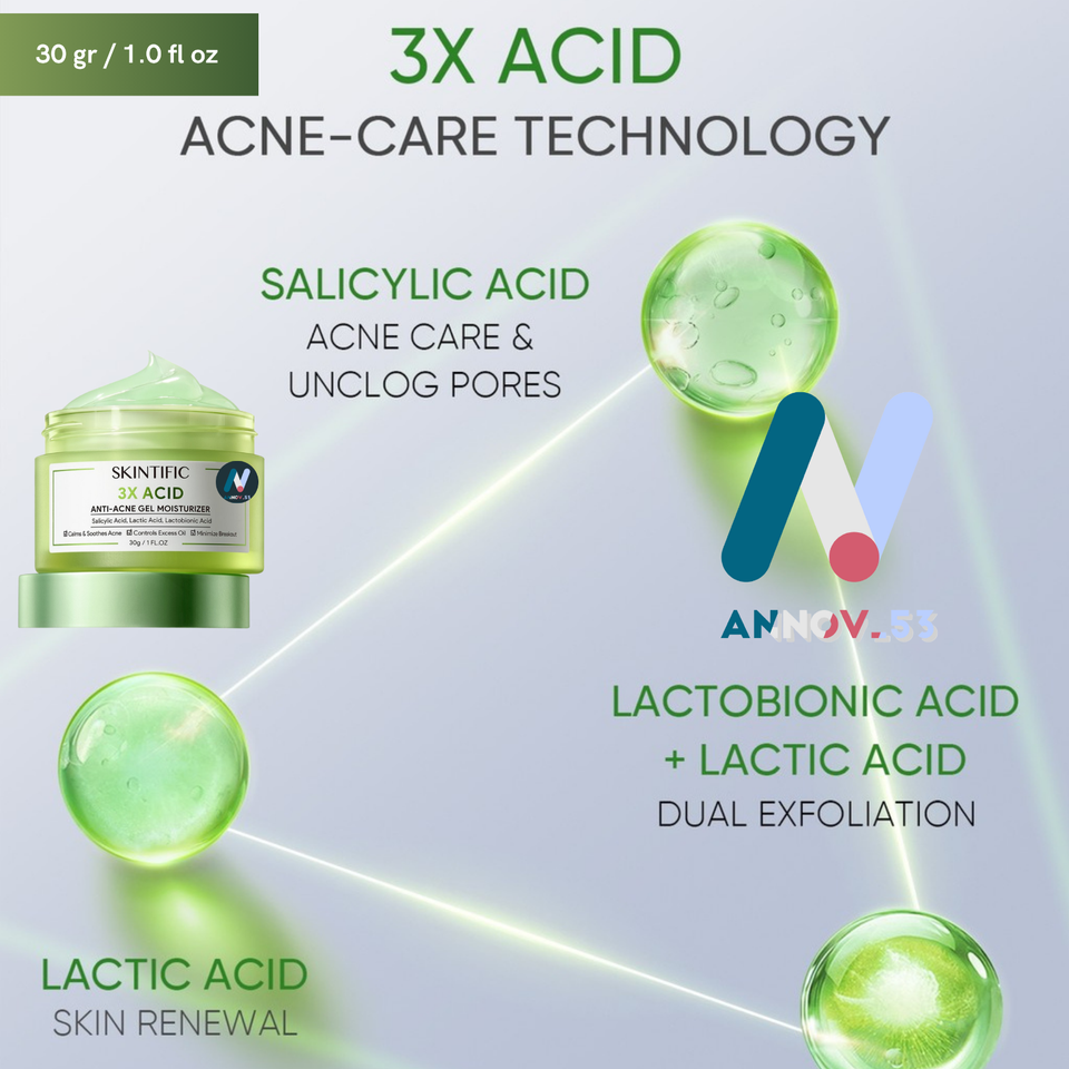 SKINTIFIC 3X Acid Anti Acne Gel Moist Calm Soothe Redness Sebum Clogged ...