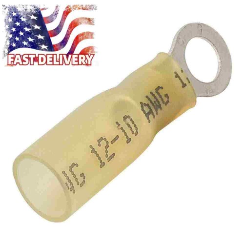 Heat Shrink Ring Wire Connector 5mm Crimp Terminals #10 AWG 12-10 50PCS ...