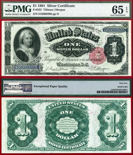 1891 $1 Silver Certificate Martha Washington Note FR-223 PMG Graded Gem ...