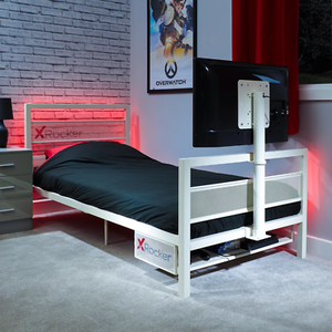 X Rocker Single 3ft Gaming Bed Frame TV Mount Metal White Storage Shelf ...