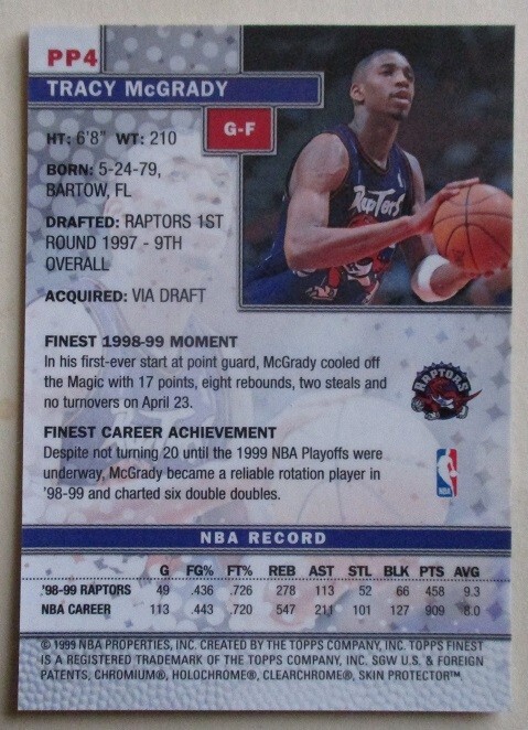 TRACY McGRADY Toronto RAPTORS 1999-00 TOPPS Finest Basketball Promo ...