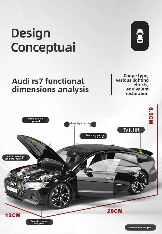 1:18 Audi RS7 Sport Diecast Model Car with Remote Key Toy Kids Adults ...
