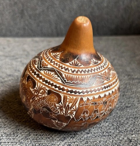 Peruvian Etched Carved Gourd Rattle Intricate Design Folk Art Scene ...