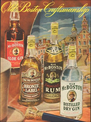 1956 Vintage ad Old Mr Boston`Rum Dry Gin Sloe Gin Art Multiple bottles ...