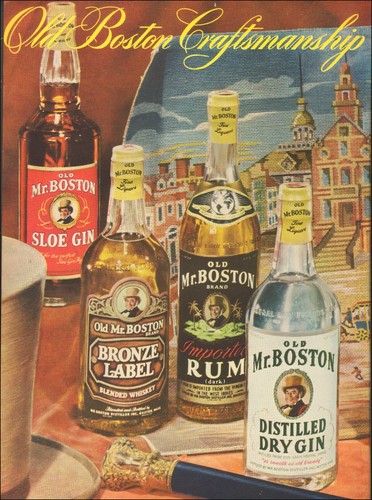 1956 Vintage ad Old Mr Boston`Rum Dry Gin Sloe Gin Art Multiple bottles ...