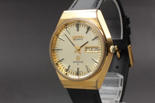 [Exc+5] Vintage Seiko Superior 4883-8100 Gold Day/Date Qz Men's Watch ...