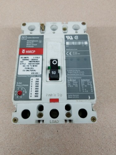 Westinghouse HMCP050K2C 3 Pole 50 Amp 50A 600 Volt 600V Circuit Breaker ...