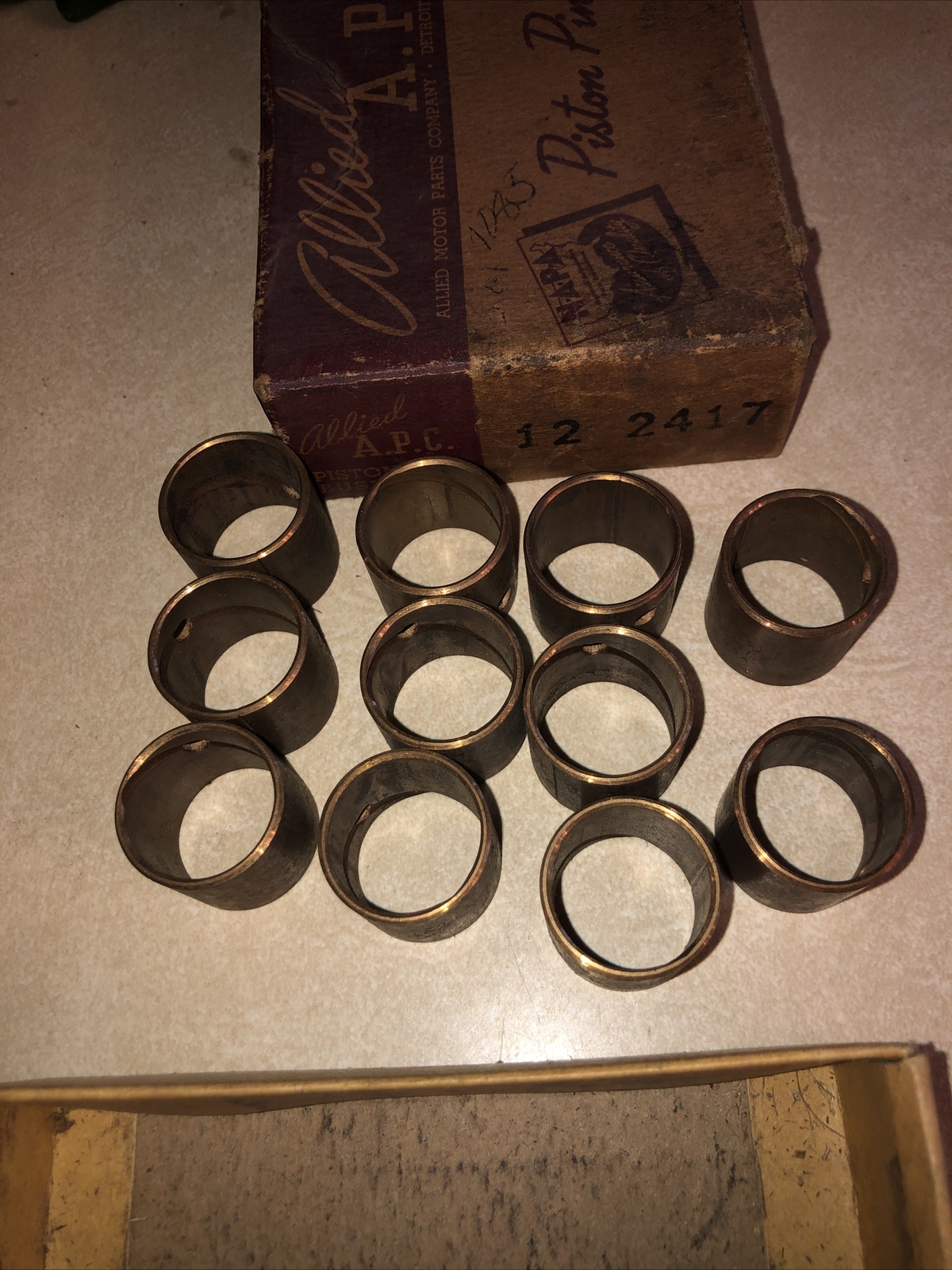 11 Vintage NOS Allied A.P.C. part #2417 Copper Piston Pin Bushings ...