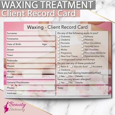 Waxing Client Record Card NEW - PREMIUM Treatment Consultation Beauty ...