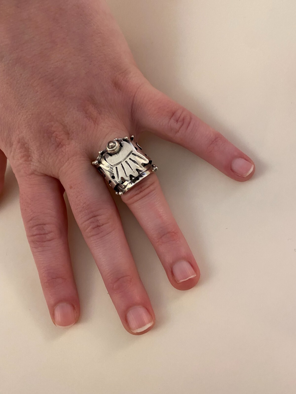 Vintage Mexican Aztec Poison Ring Solid Sterling Silver, Adjustable ...