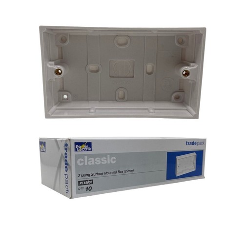 2 Gang Surface Mounted Back Box Wall Pattress Double Switched Plug ...