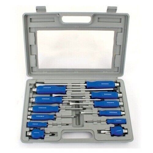 NEW 12PC SCREWDRIVER SET HEAVY DUTY MECHANICS HEX BOLSTERS IN CASE ...