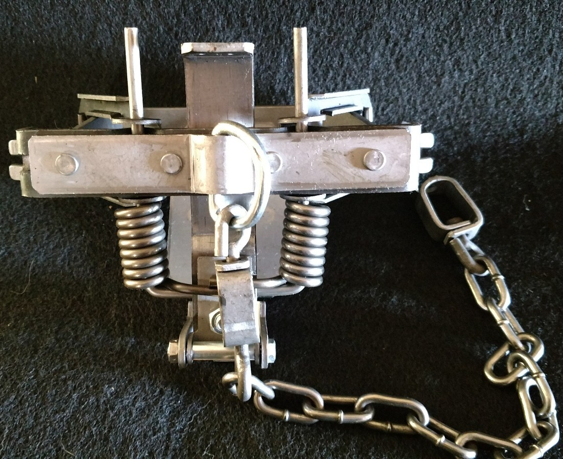 1 BRIDGER #2 DOGLESS OFFSET COIL SPRING TRAP. TRAPPING COYOTE BOBCAT ...