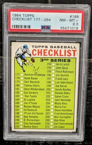 1964 Topps CHECKLIST 3rd Series PSA 8.5 NM-MT+ CENTERED #188 Original ...