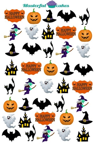 HALLOWEEN SPOOKY EDIBLE STAND UP WAFER PAPER OR ICING CUPCAKE TOPPERS ...