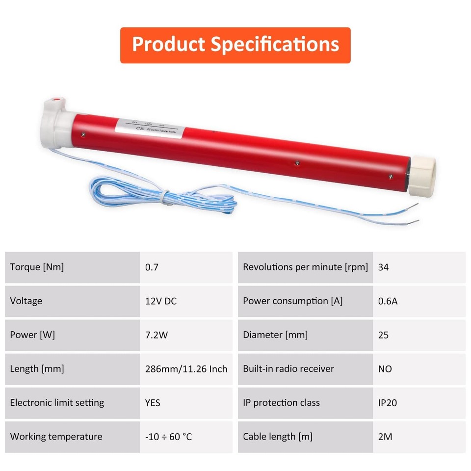 12V DIY Electric Roller Blind/Shade Tubular Motor Kit, Hard Wired 12V ...