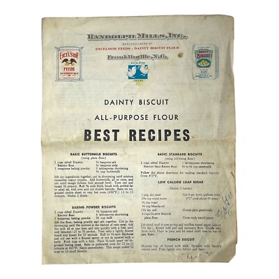 DAINTY BISCUIT BEST RECIPES Pamphlet, Randolph Mills All-Purpose Flour ...