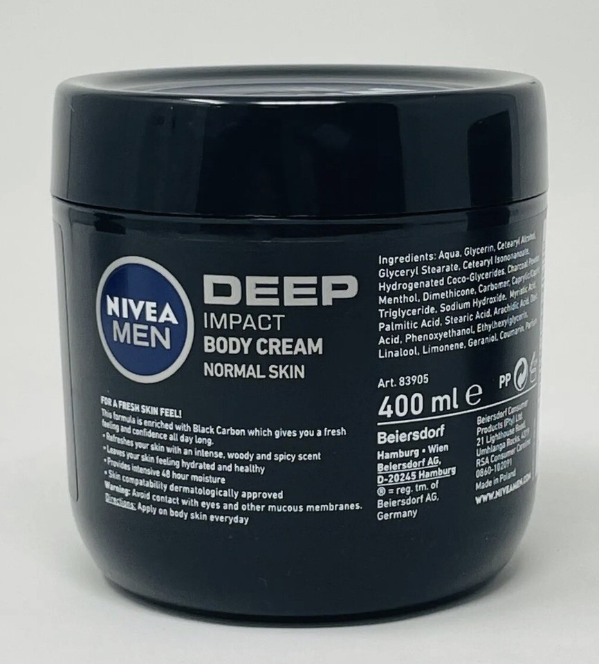 Nivea Men Deep Impact Body Cream for Normal Skin - 13.5 Fl Oz / 400 mL ...