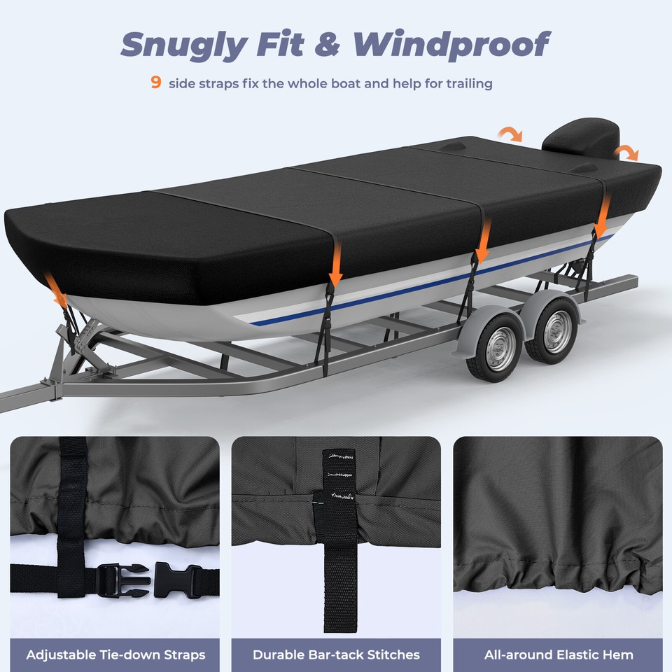 Waterproof Jon Boat Cover 1200D Trailerable Jon Boat Cover 16ft-18ft ...