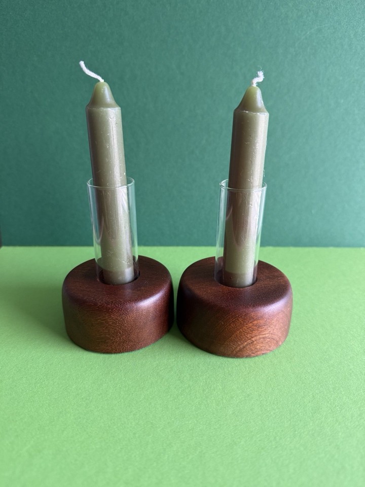 Pair Of Mid Century Style Wood & Glass Test Tube Candle Holders | eBay UK