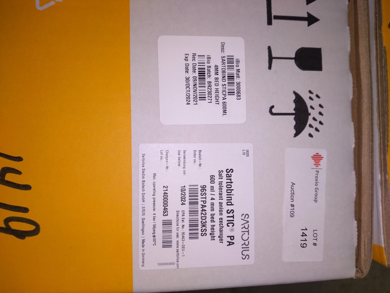 SARTORIUS SARTOBIND STIC PA 600ML/4MM BED HEIGHT 96STPA42D3KSS | eBay