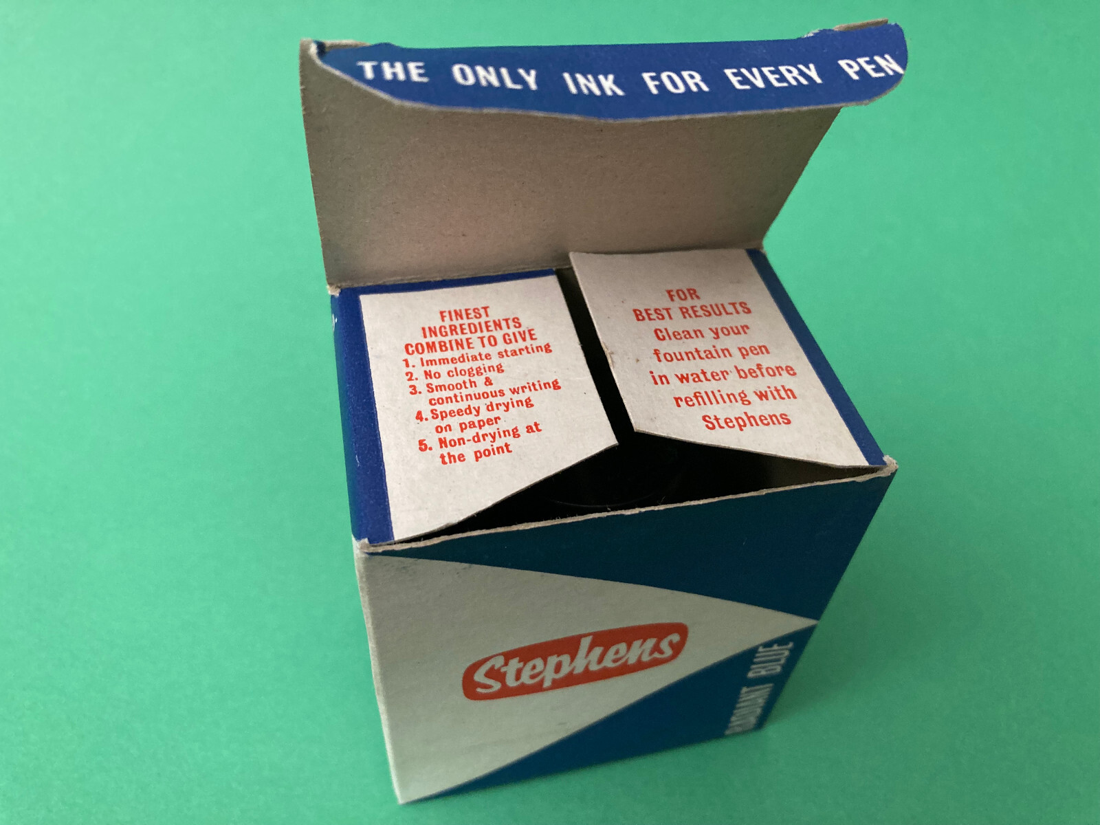 VINTAGE RARE STEPHENS RADIANT BLUE INK FOUNTAIN PEN INK BOTTLE NEW WITH ...