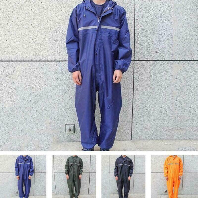 Mens Motorcycle Rain Overalls Waterproof Hooded Raincoat Jumpsuit ...