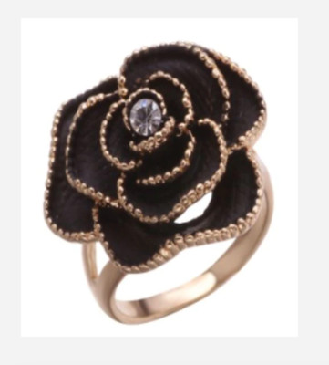 ROSE GOLD BLACK ENAMEL ROSE RING 5 6 7 8 9 10 | eBay