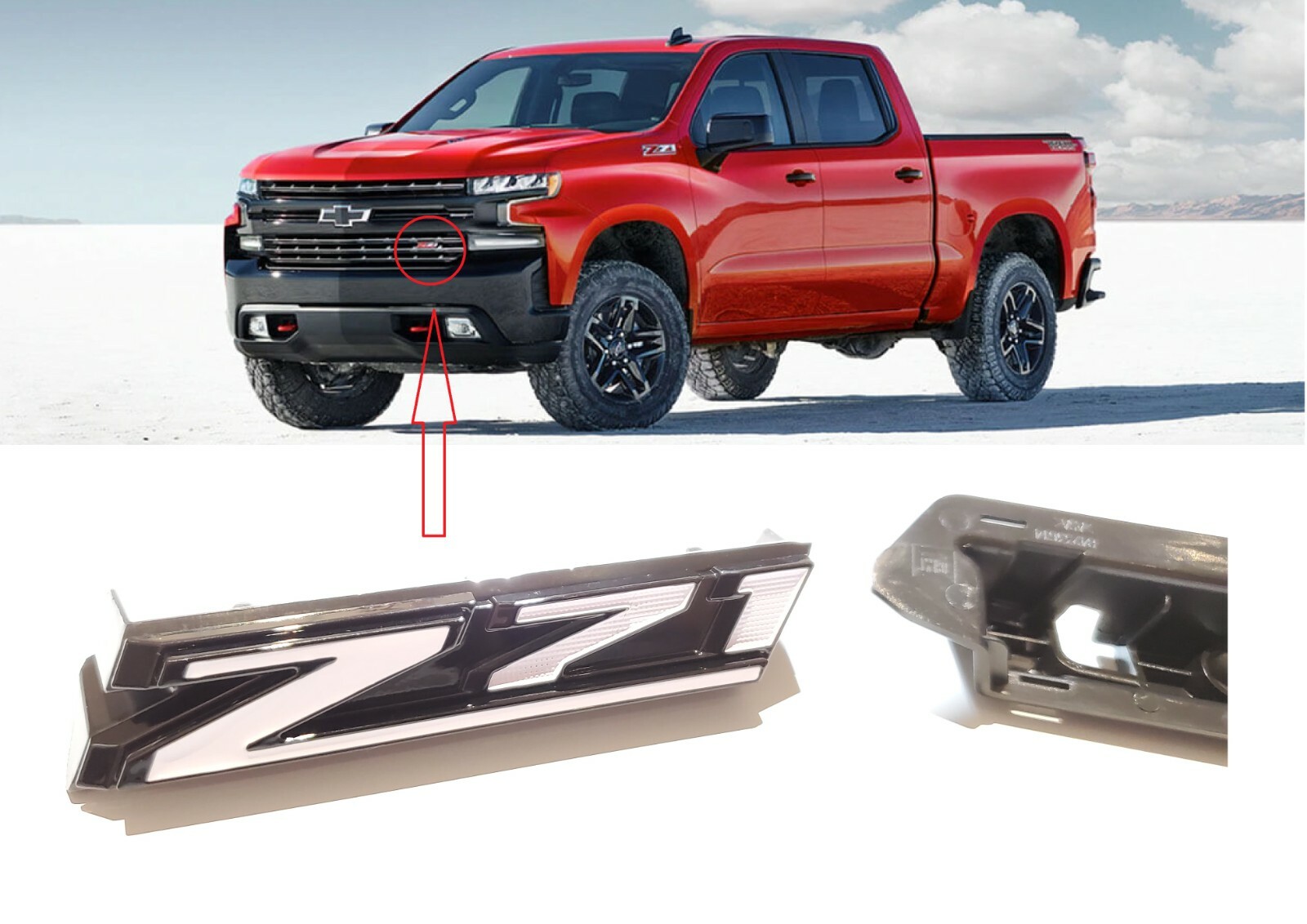 2019-21 Chevrolet New Gen Silverado 1500 Z71 Grille Emblem Gloss Black ...