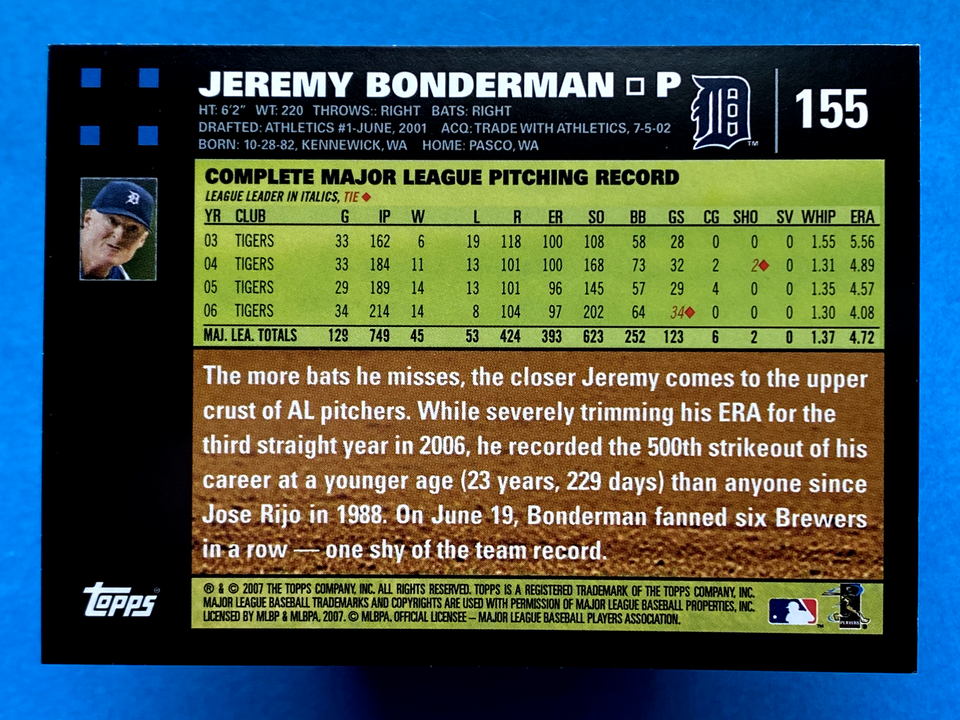 2007 Topps Jeremy Bonderman #155 | eBay