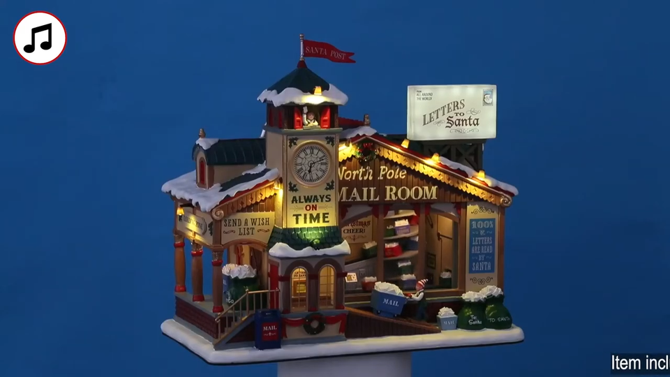 Lemax North Pole Mail Room Animated Sounds LED Lit Christmas Village ...