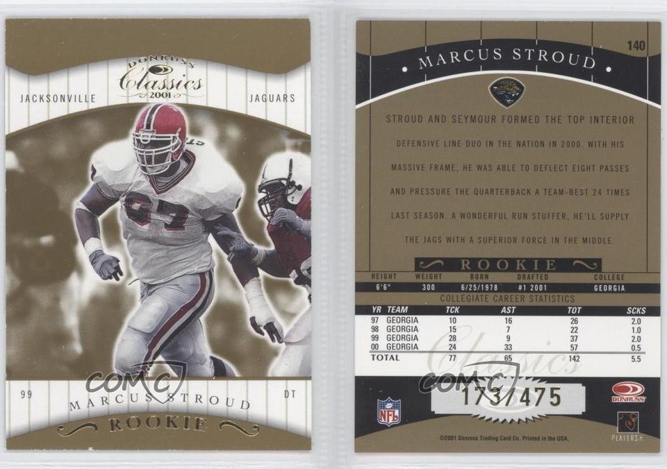 2001 Donruss Classics Rookie 173/475 Marcus Stroud #140 Rookie RC 0j0 ...