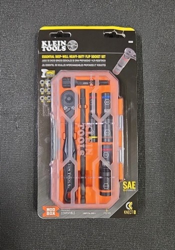 Klein Tools 65238 Essential Deep-Well Heavy-Duty Flip Socket Set, SAE ...