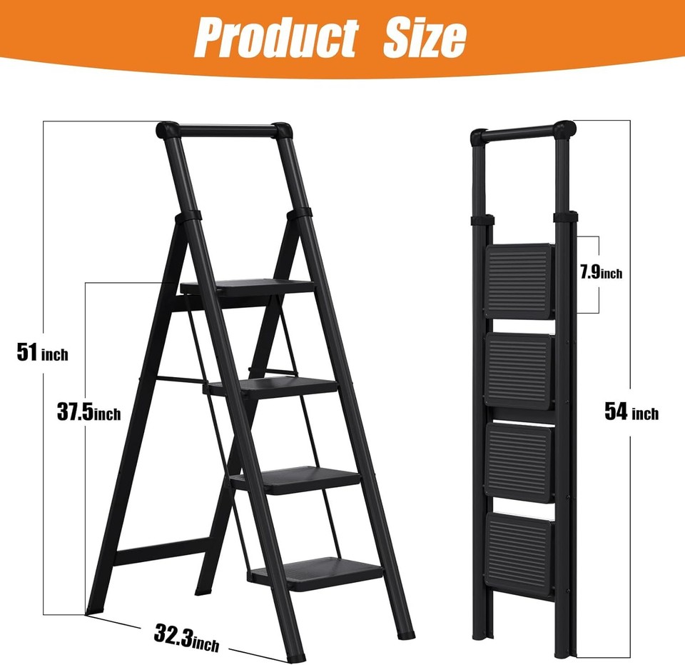 4 Step Stool Folding Step Stool with Handrails Ladder 4 Step Ladder | eBay