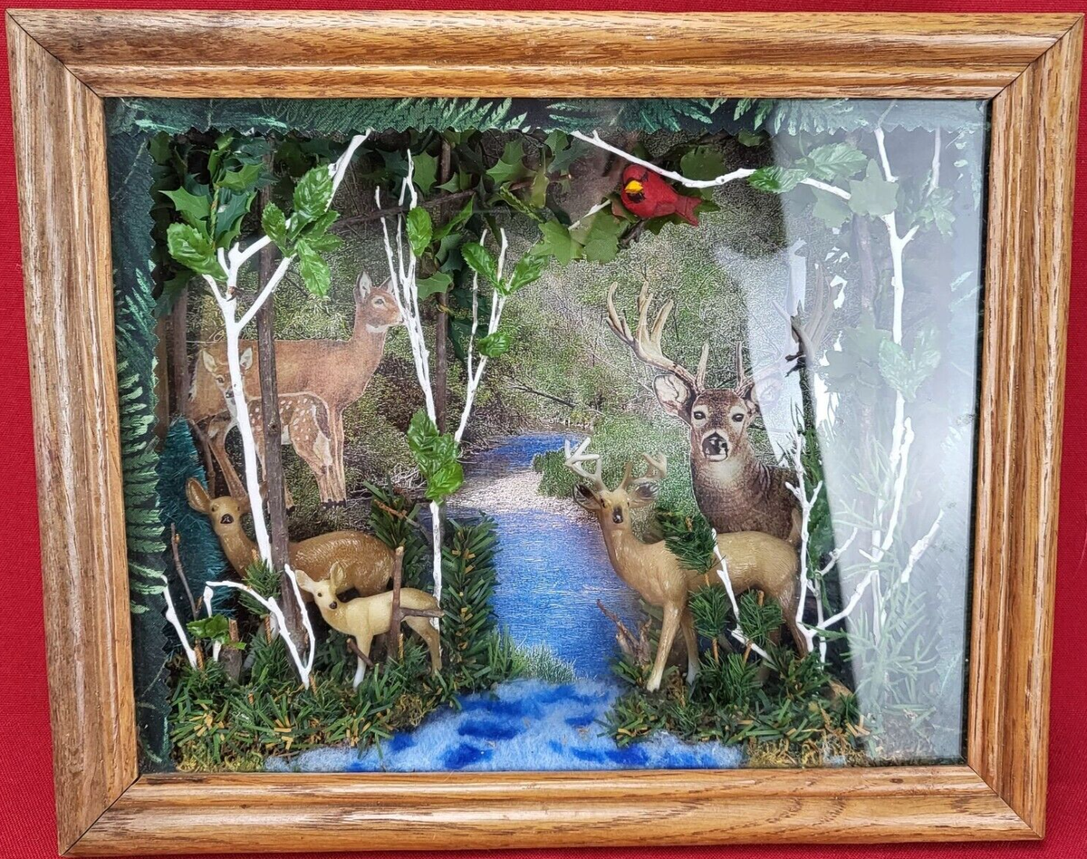 Woodland Habitat Diorama Deer Woodland Bookshelf Diorama, Handmade And