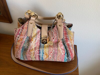 Brahmin Elisa Leather Satchel Bag w/Long Strap Flap/Turn Lock Closure ...