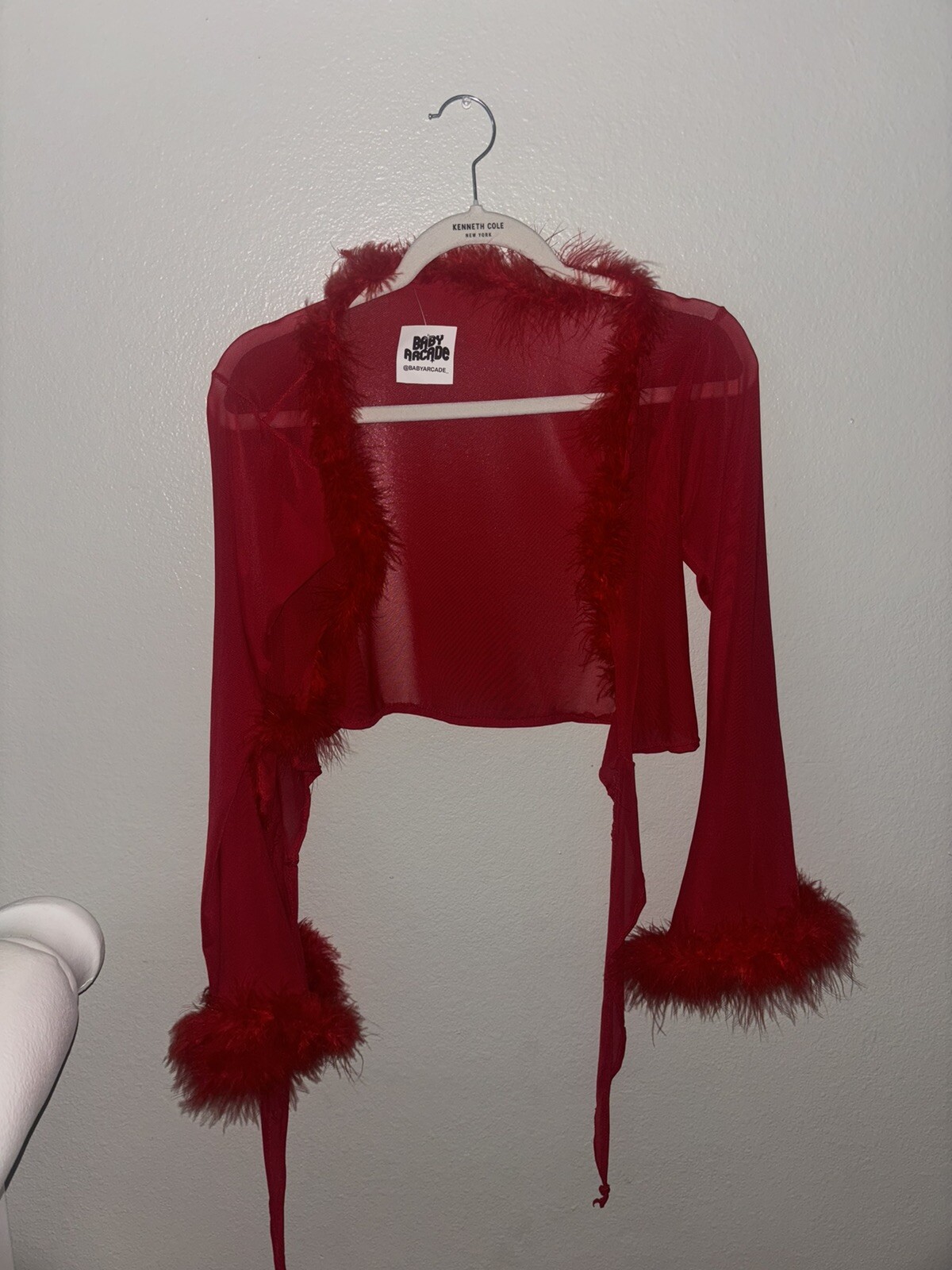 Red Furry Shawl Mesh - Gem