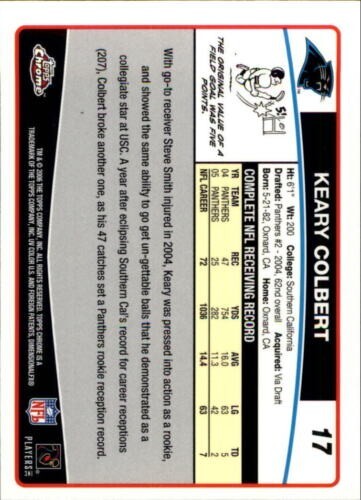 2006 Topps Chrome Football Card #17 Keary Colbert | eBay