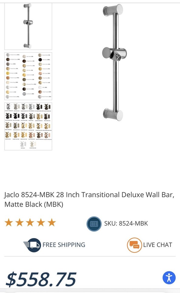 Jaclo 8524-MBK Deluxe Wall Bar Adjustable Height & Angle *Matte Black* 28” | eBay