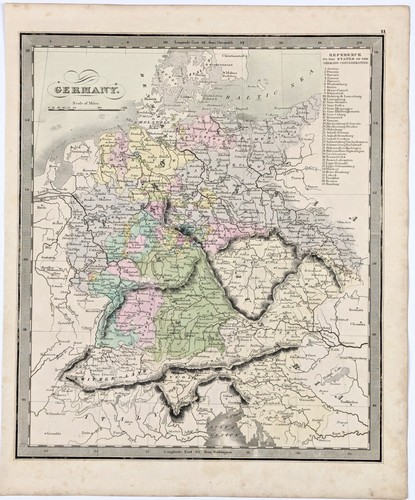 1848 GERMANY - PRUSSIA Map ORIGINAL Greenleaf (12x10) HANOVER FRANKFORT ...