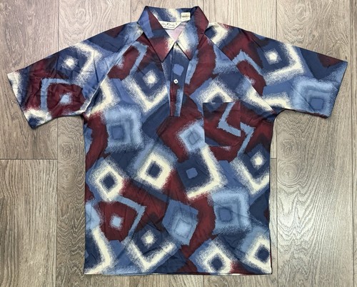 Vintage 70s Lilly Dache Men Polo Shirt Sz L Psychedelic Disco Grunge ...