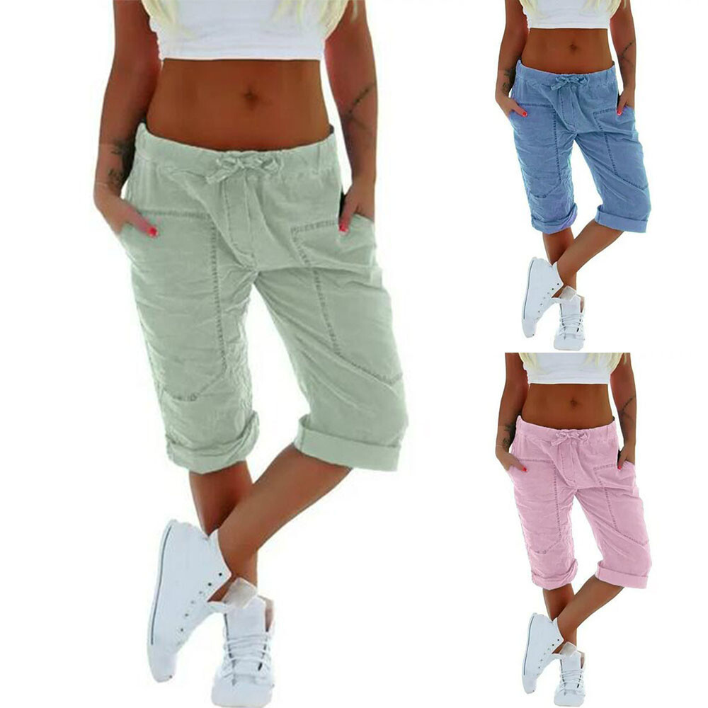 Women Short Pants Knee-Length Multi Pure Color Summer Comfortable Soft ...